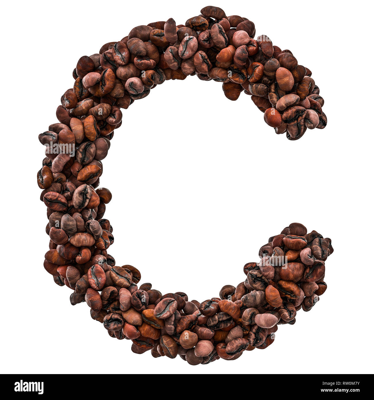 Alphabet letter C from roasted coffee beans, 3D rendering isolated on ...