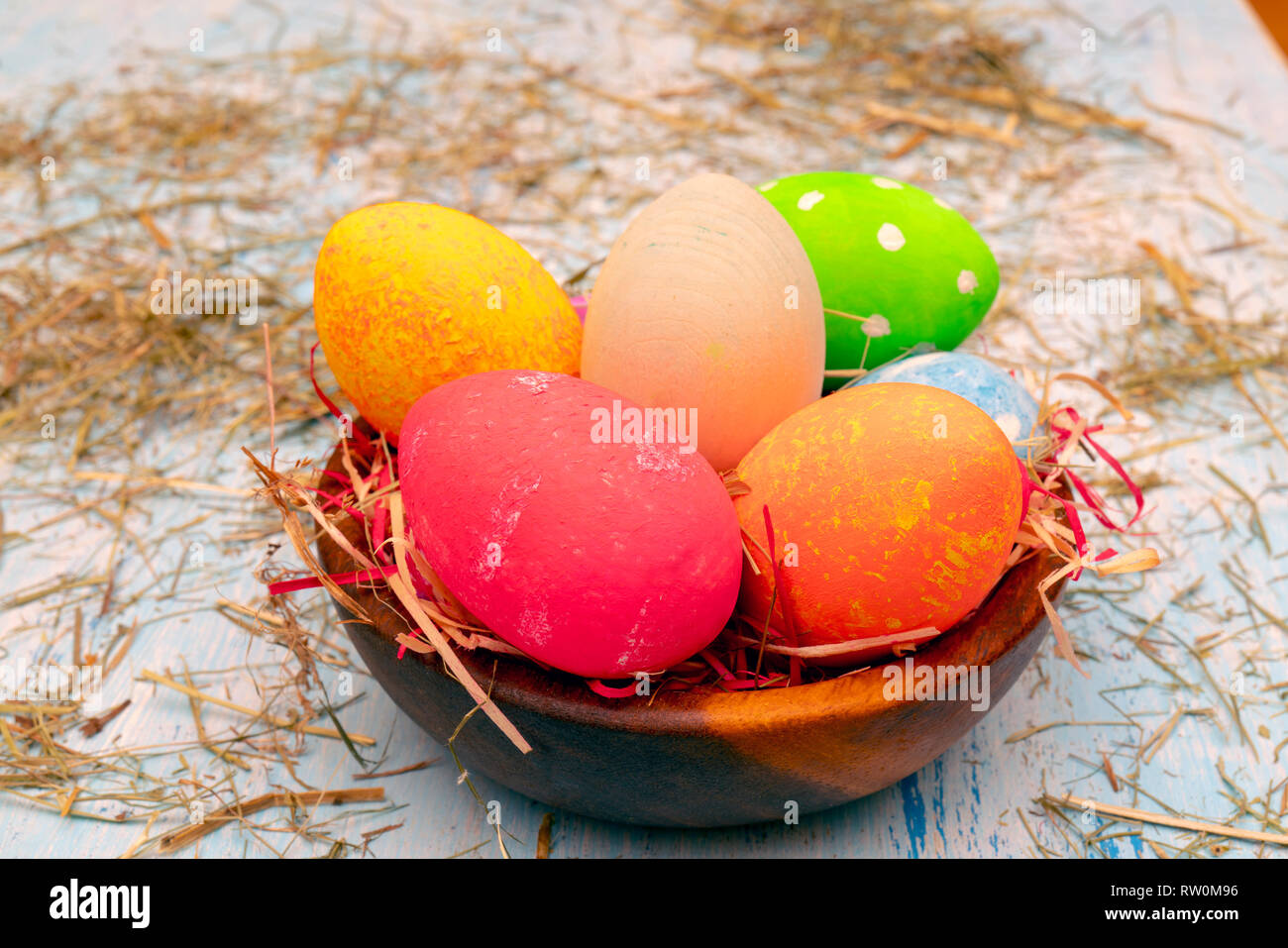 Painted easter eggs greeting card of traditional christian holiday ...