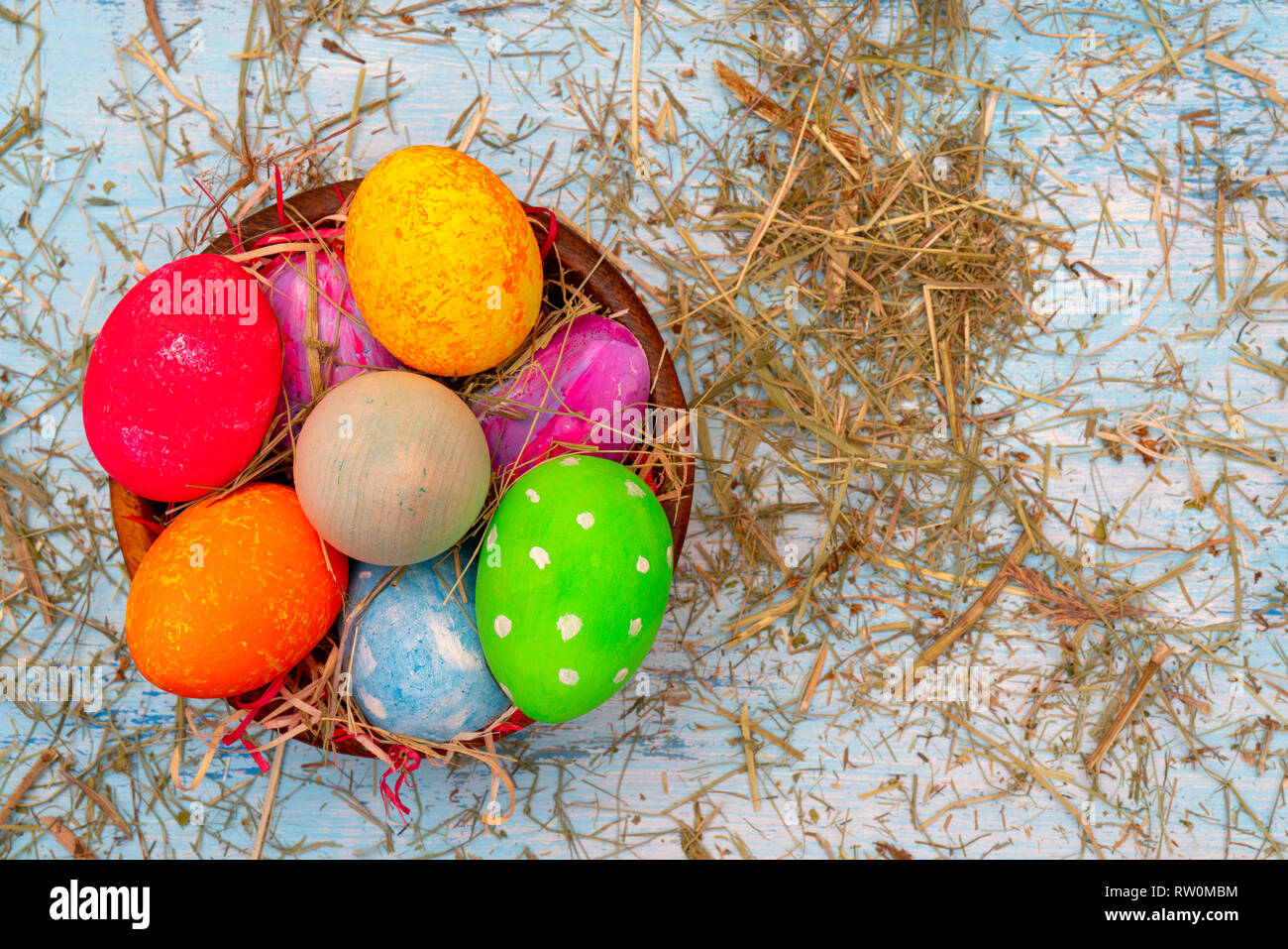 Painted easter eggs greeting card of traditional christian holiday ...