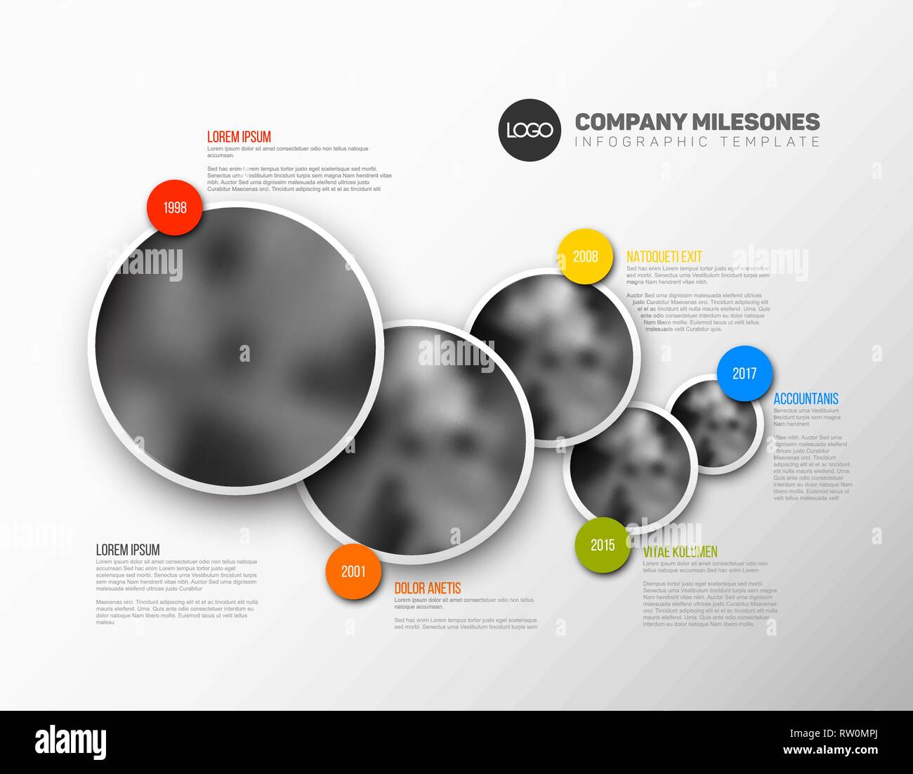 Vector Infographic Company Milestones Timeline Template with circle ...