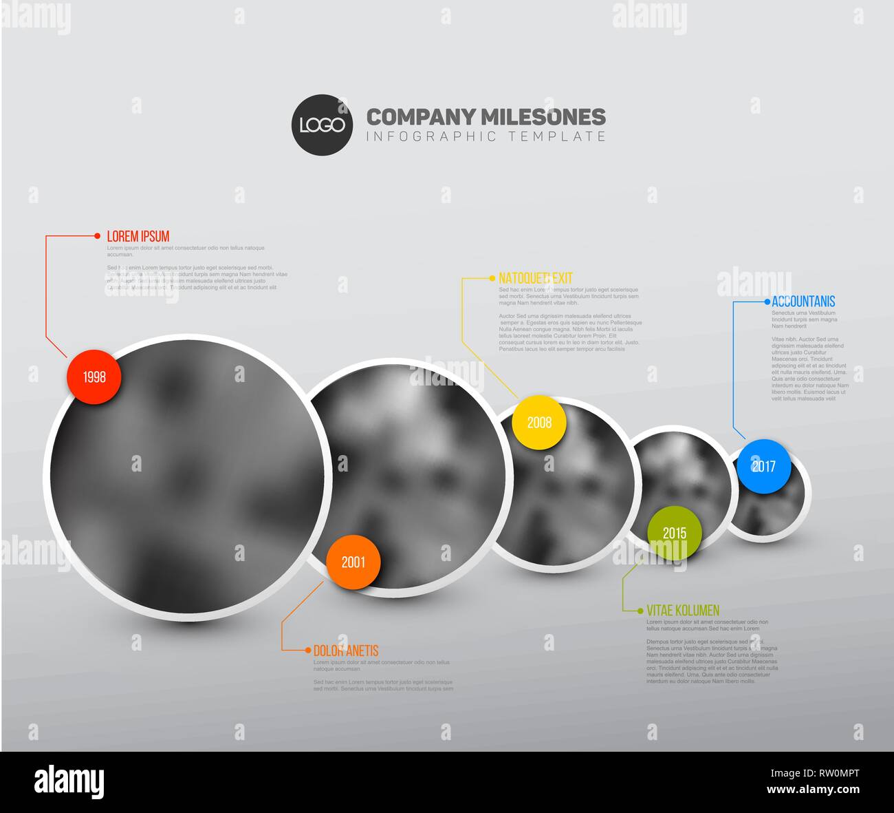 Vector Infographic Company Milestones Timeline Template with circle ...