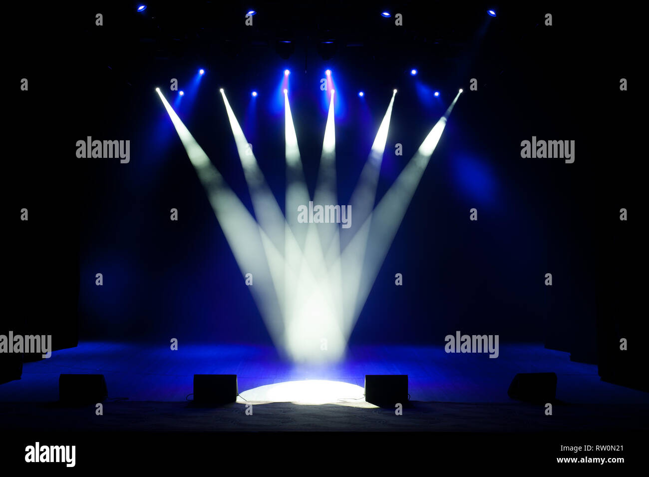 Free stage with lights, lighting devices, colored spotlights Stock ...