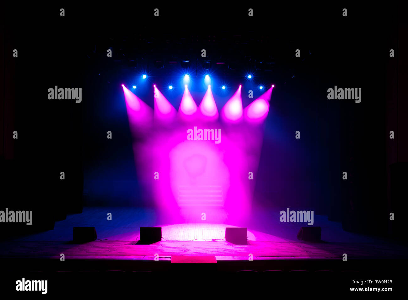 Free stage with lights, lighting devices, colored spotlights Stock ...