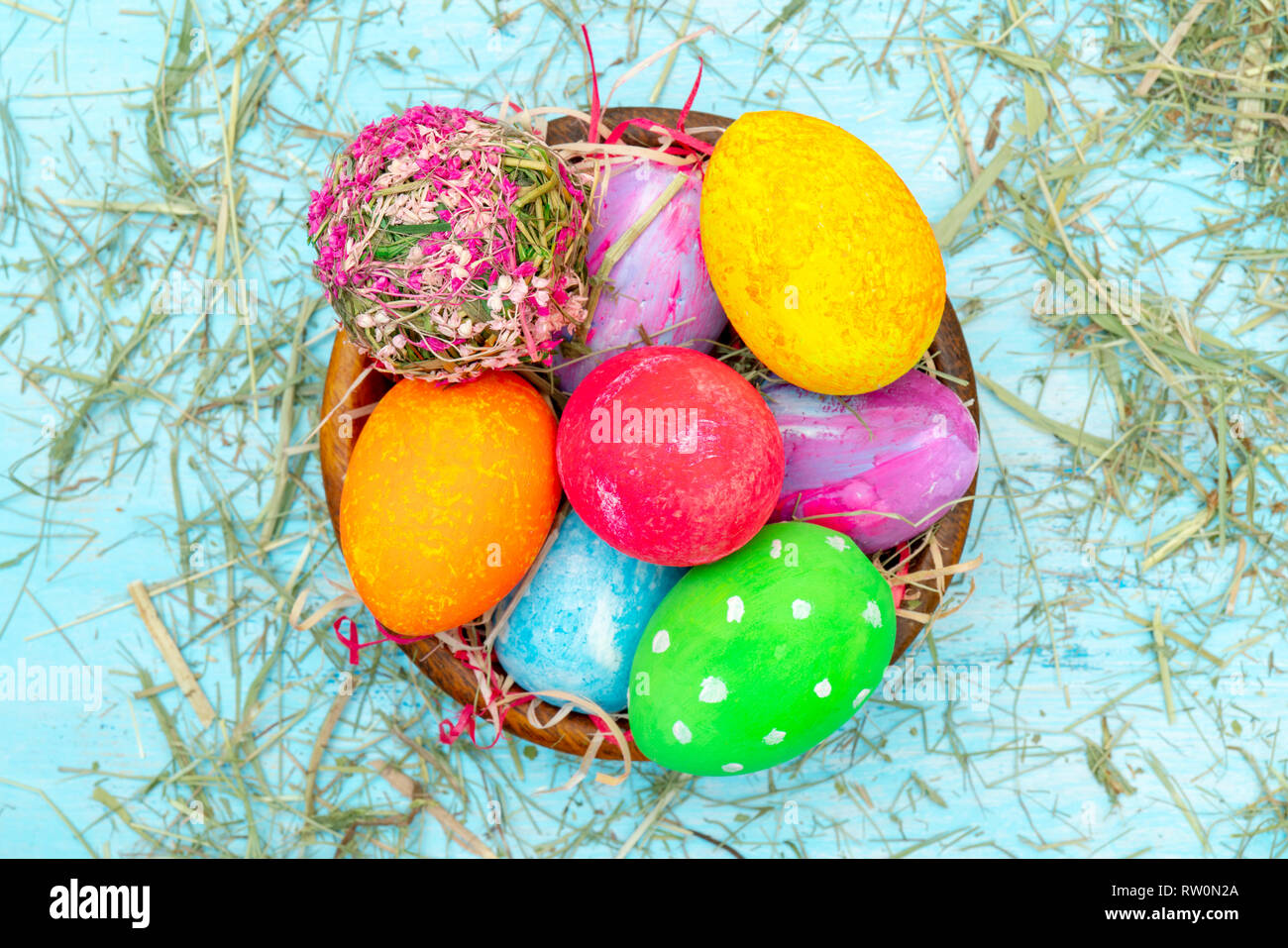 Painted easter eggs greeting card of traditional christian holiday ...