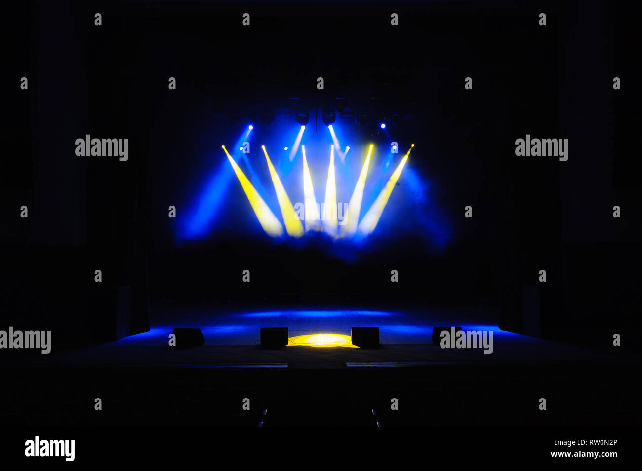 Free stage with lights, lighting devices, colored spotlights Stock ...