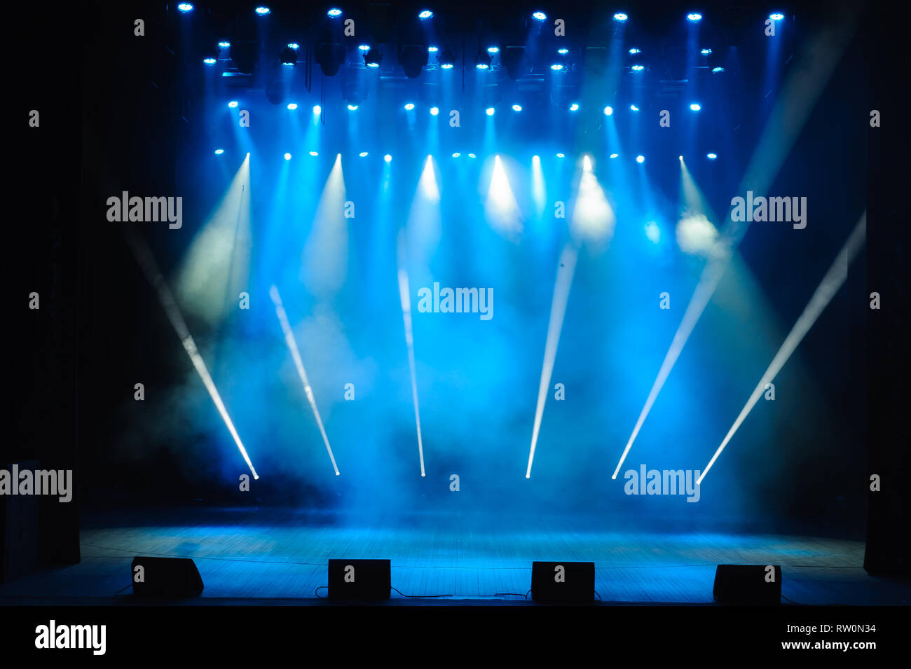 Free stage with lights, lighting devices, colored spotlights Stock ...
