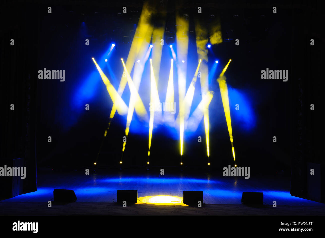 Free stage with lights, lighting devices, colored spotlights Stock ...
