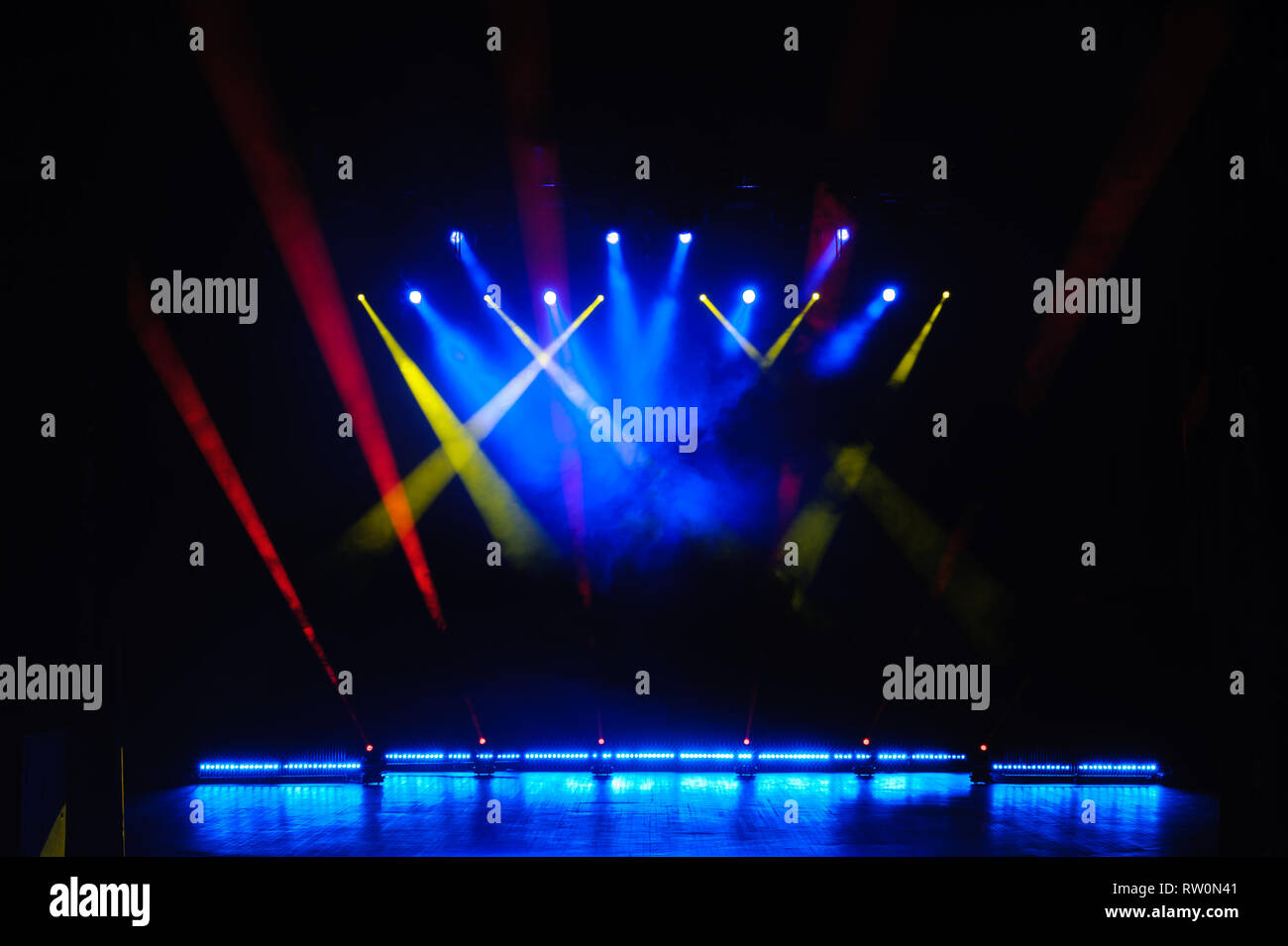 Free stage with lights, lighting devices, colored spotlights Stock ...