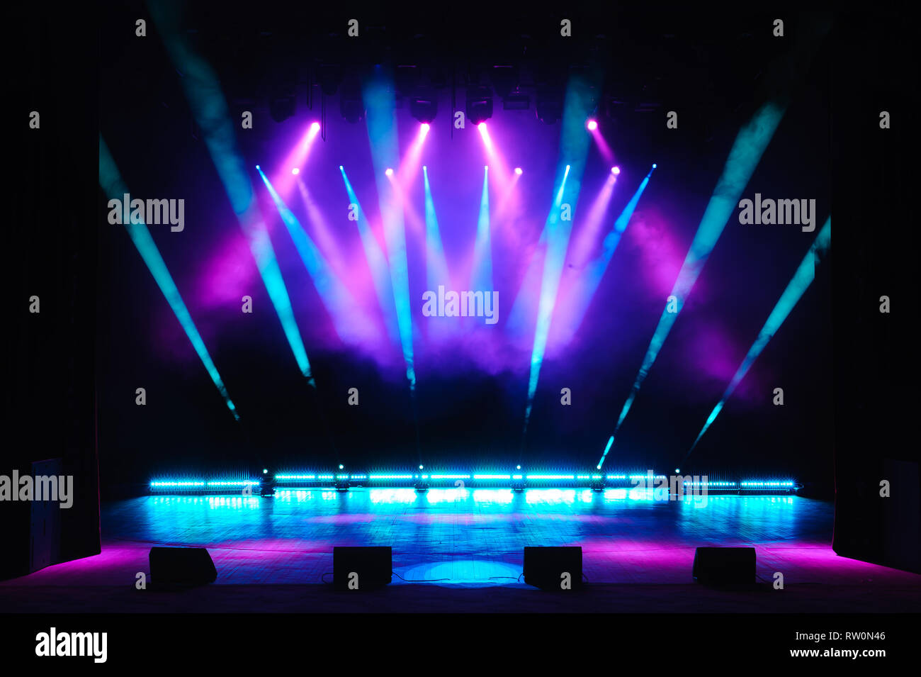 Free stage with lights, lighting devices, colored spotlights Stock ...
