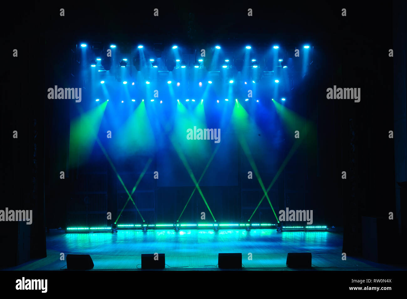 Free stage with lights, lighting devices, colored spotlights Stock ...