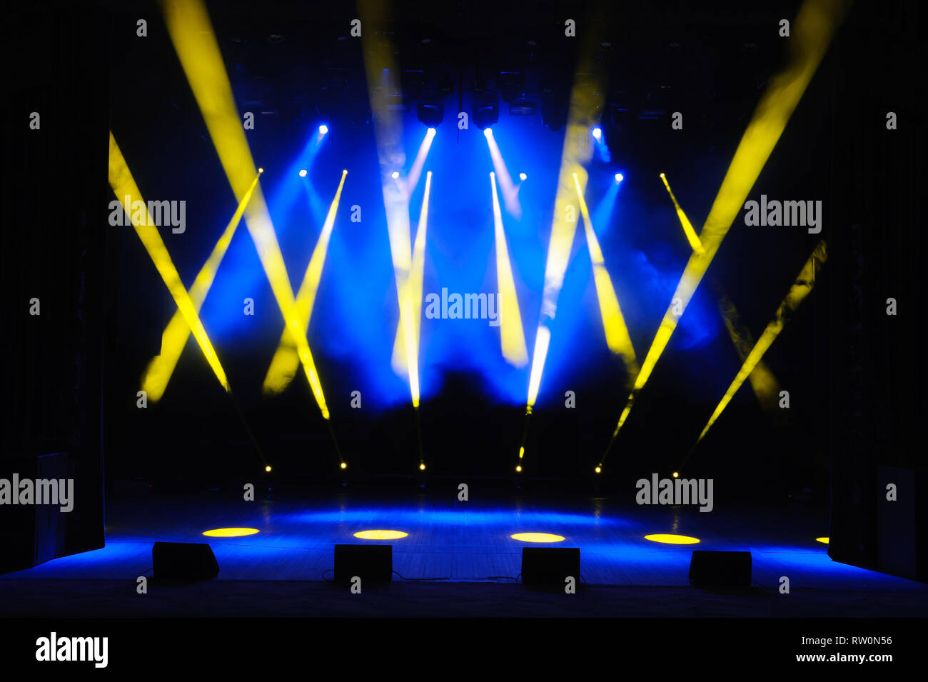 Free stage with lights, lighting devices, colored spotlights Stock ...