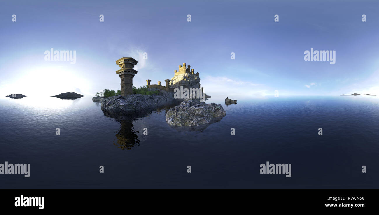 beautiful castle on a cliff with medieval village Stock Photo - Alamy