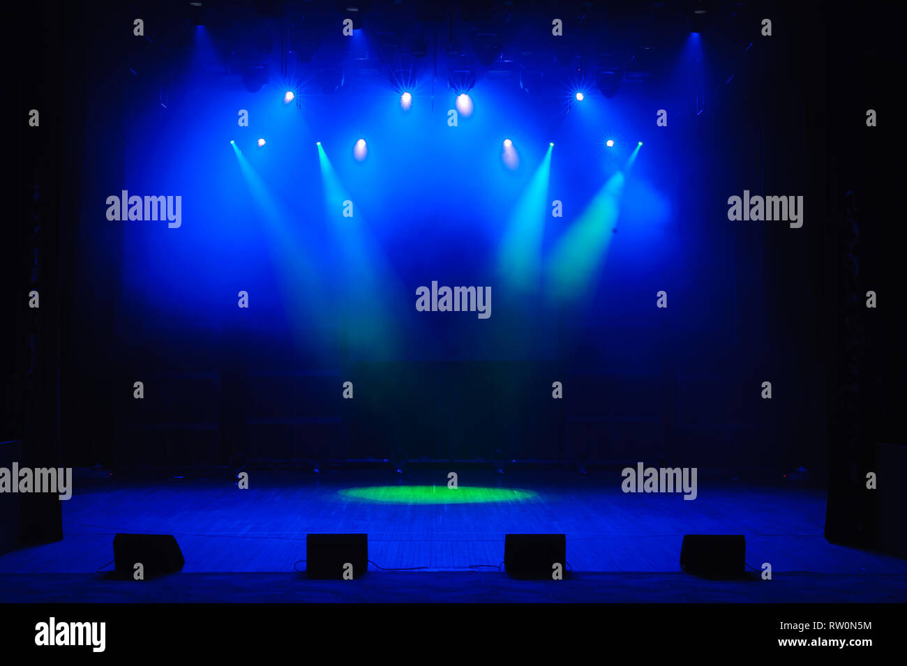 Free stage with lights, lighting devices, colored spotlights Stock ...