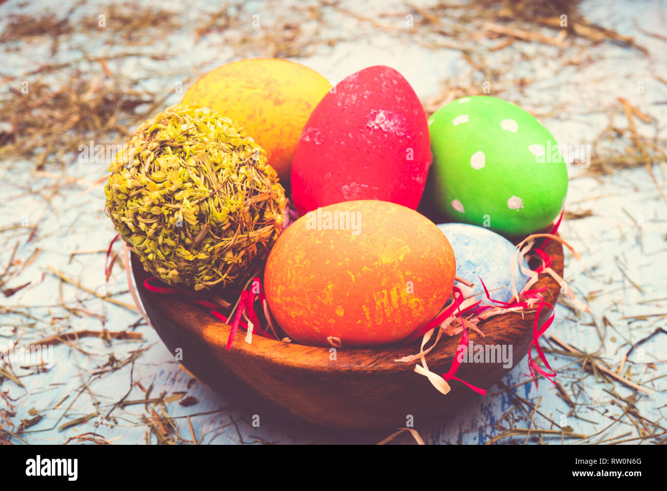 Painted easter eggs greeting card of traditional christian holiday ...