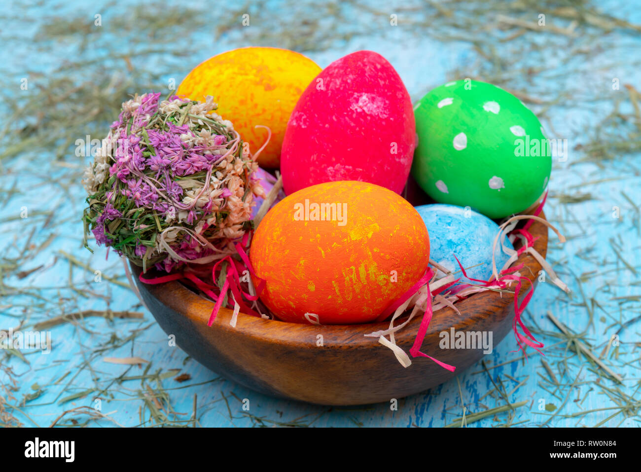 Painted easter eggs greeting card of traditional christian holiday ...