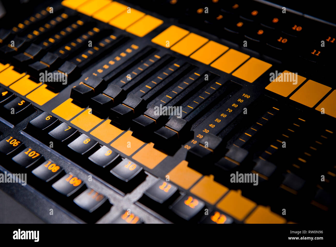 Sound control with LED backlight, sound equipment Stock Photo - Alamy