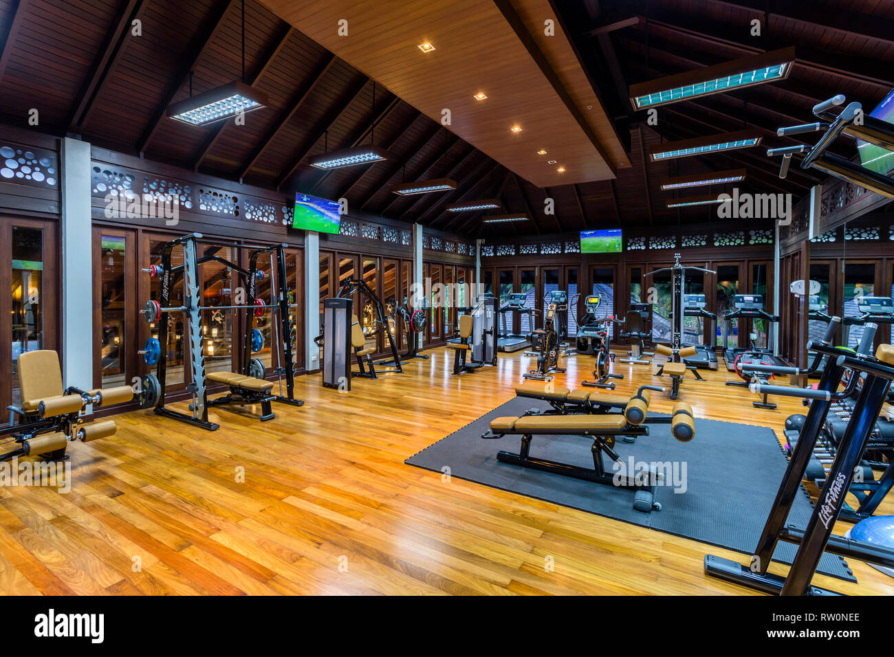 Marriot hotel resort fitness and health club interior room filled with ...
