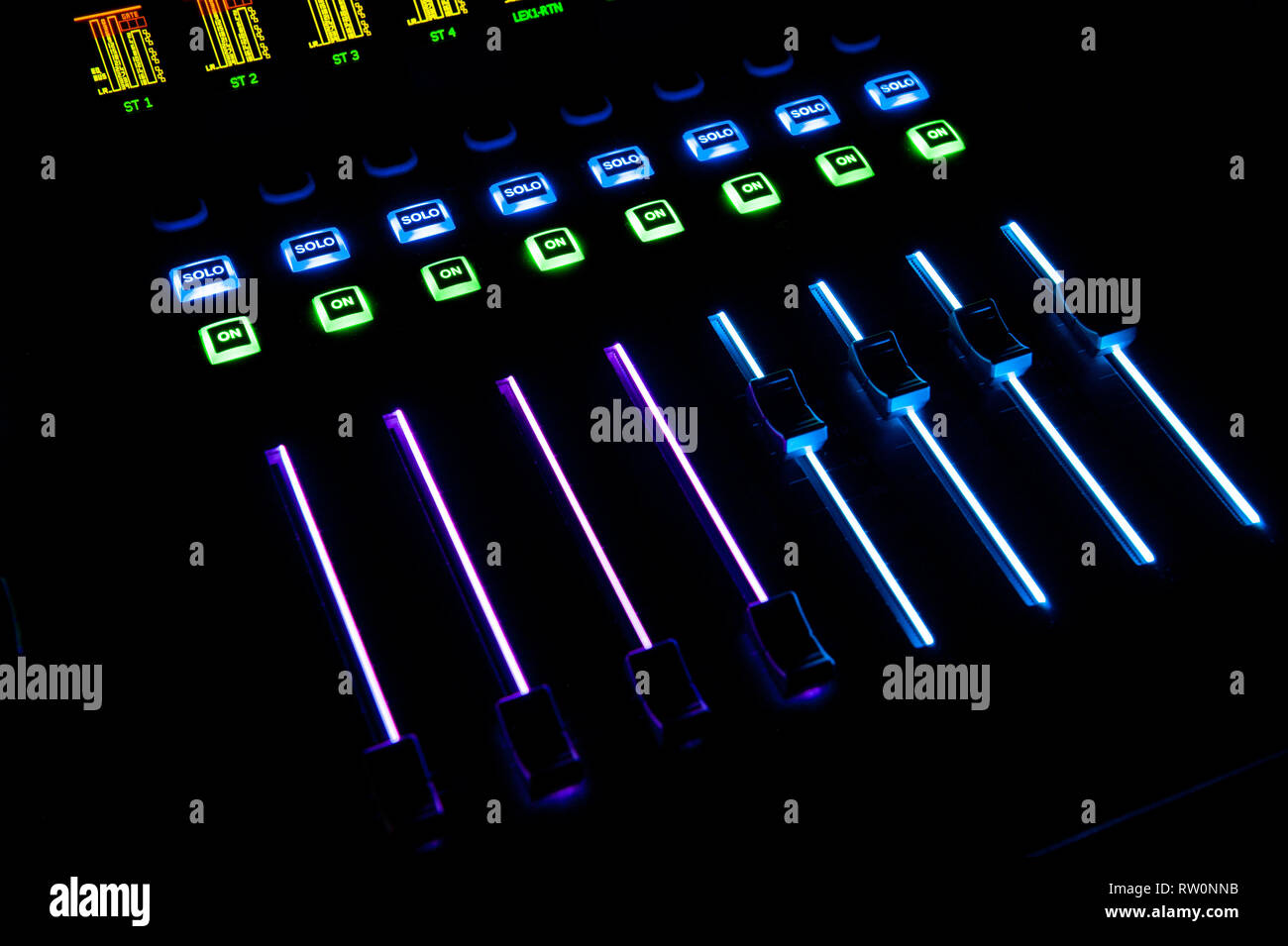 Sound control with LED backlight, sound equipment Stock Photo - Alamy