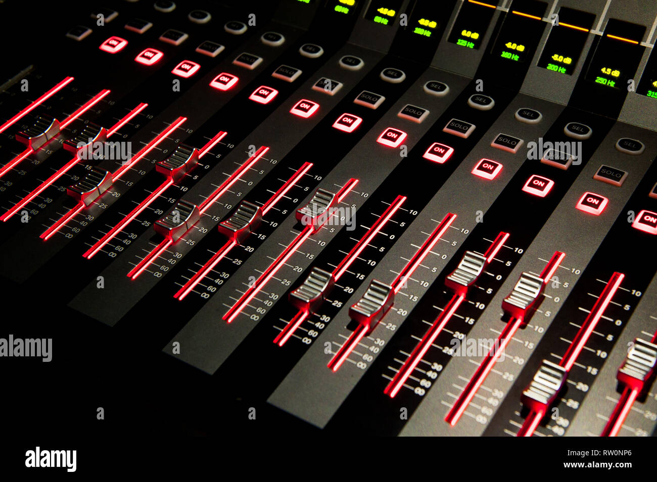 Sound control with LED backlight, sound equipment Stock Photo - Alamy
