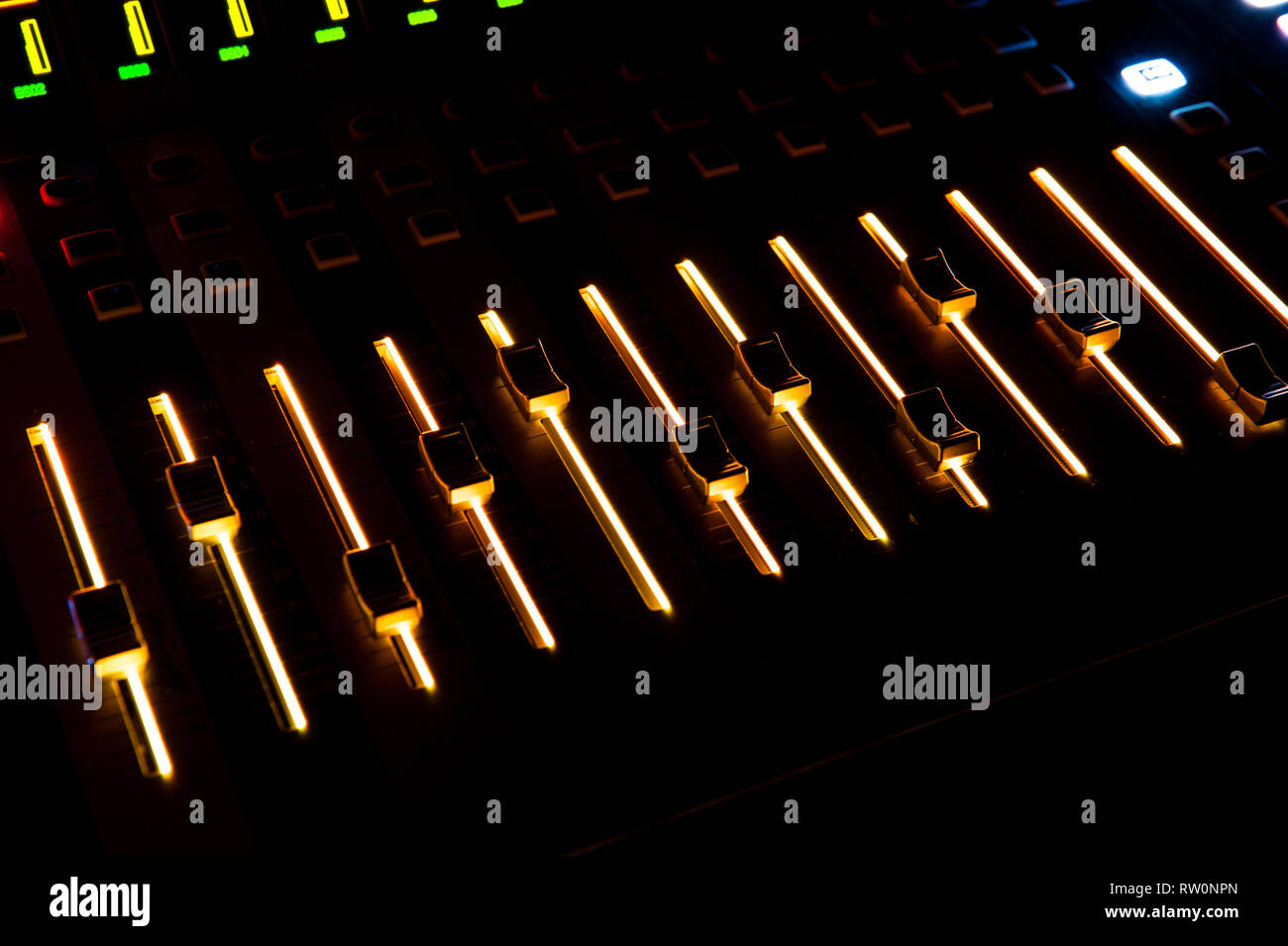 Sound control with LED backlight, sound equipment Stock Photo - Alamy