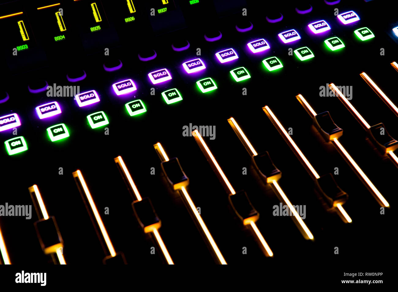 Sound control with LED backlight, sound equipment Stock Photo - Alamy