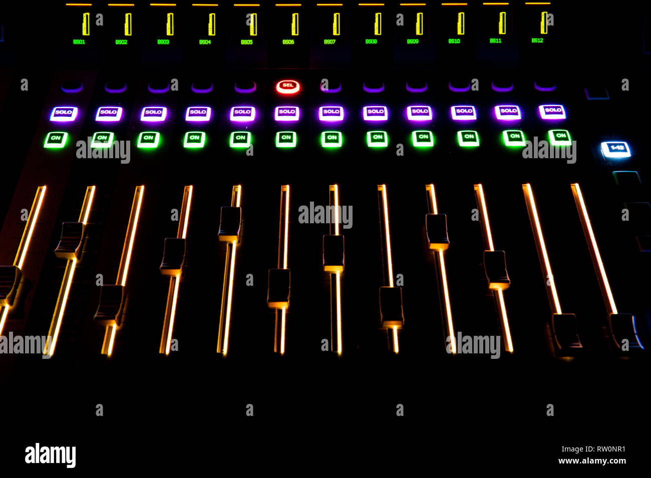Sound control with LED backlight, sound equipment Stock Photo - Alamy