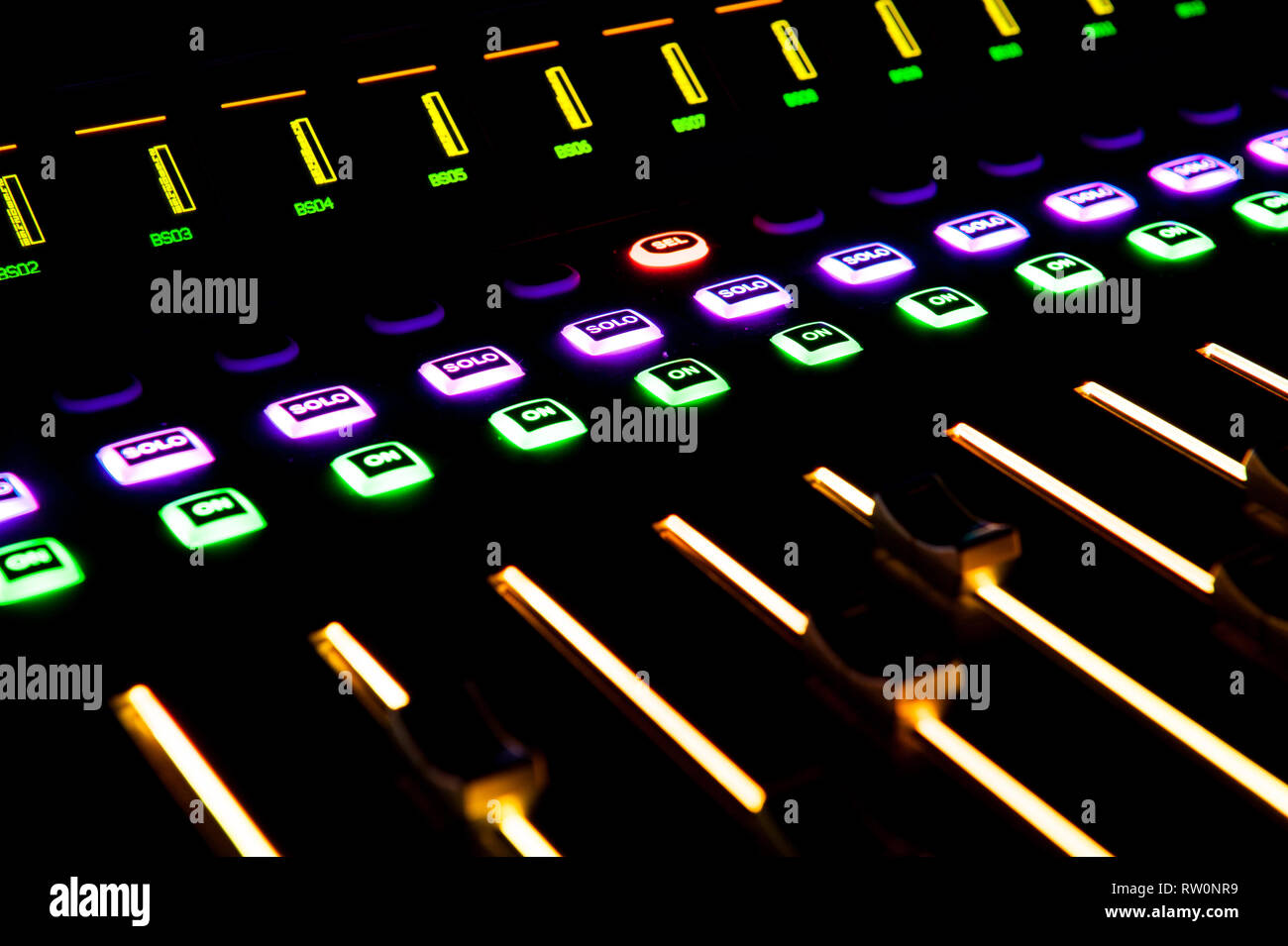 Sound control with LED backlight, sound equipment Stock Photo - Alamy