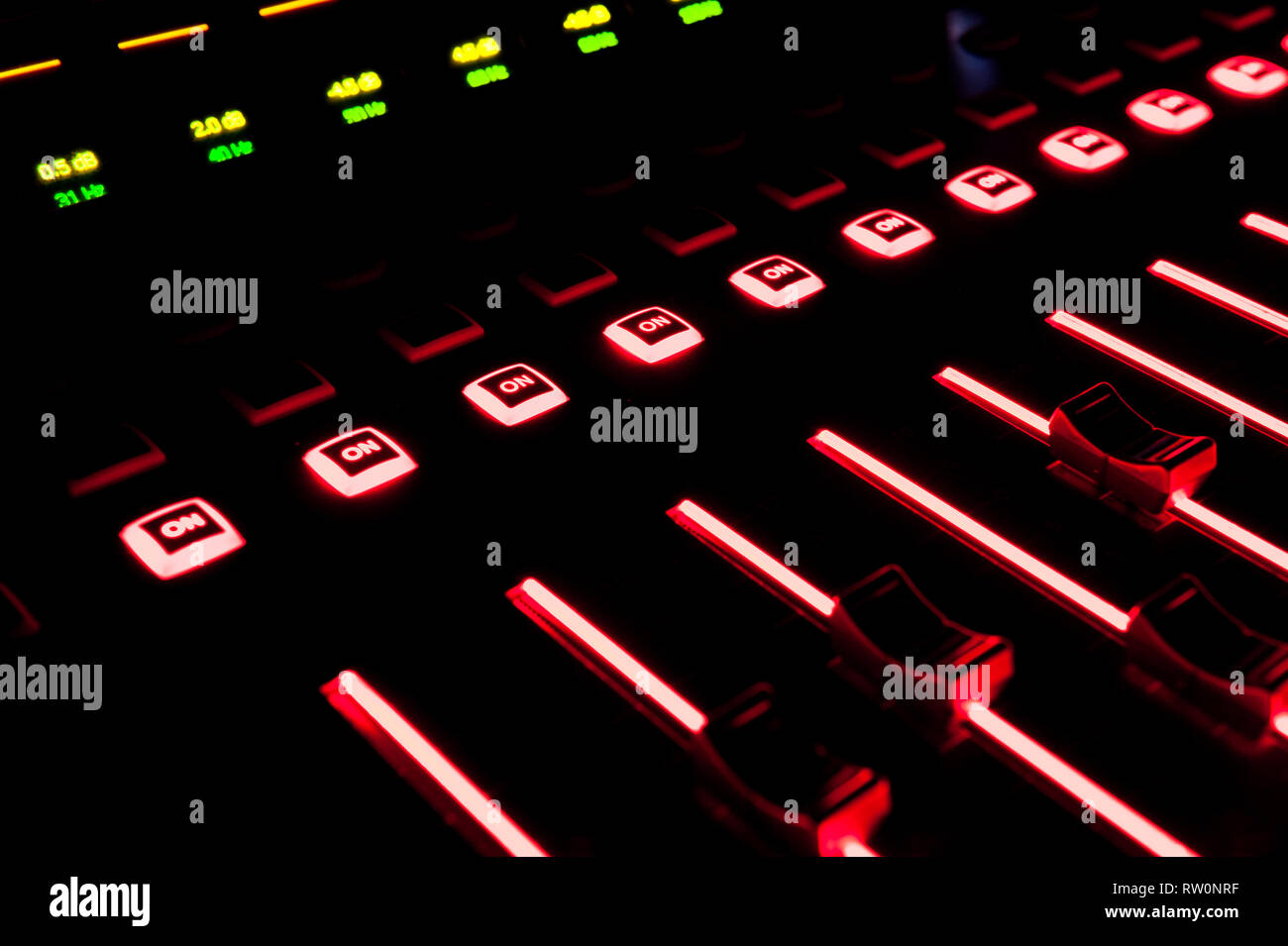 Sound control with LED backlight, sound equipment Stock Photo - Alamy