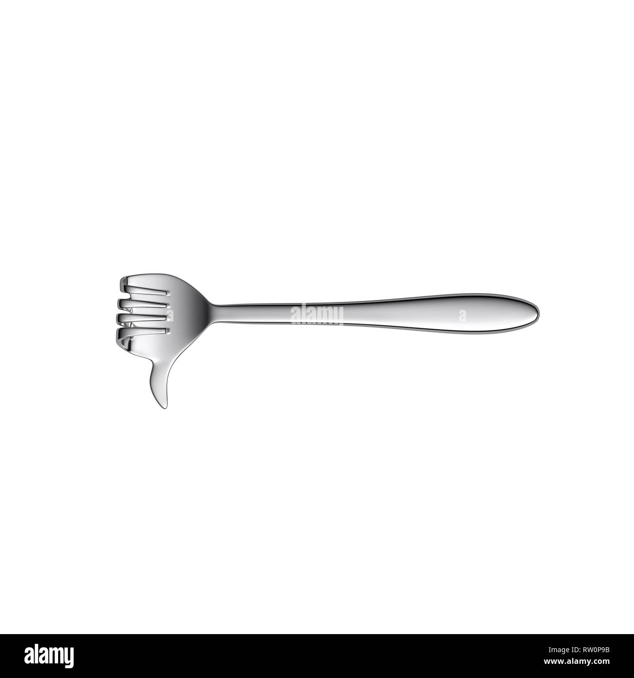 Fork hand finger gesture dislike isolated on white background. 3d ...