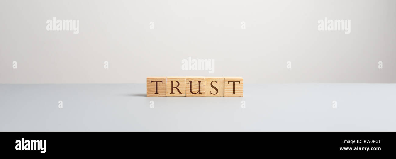 Wide view image of five wooden blocks with letters spelling the word ...