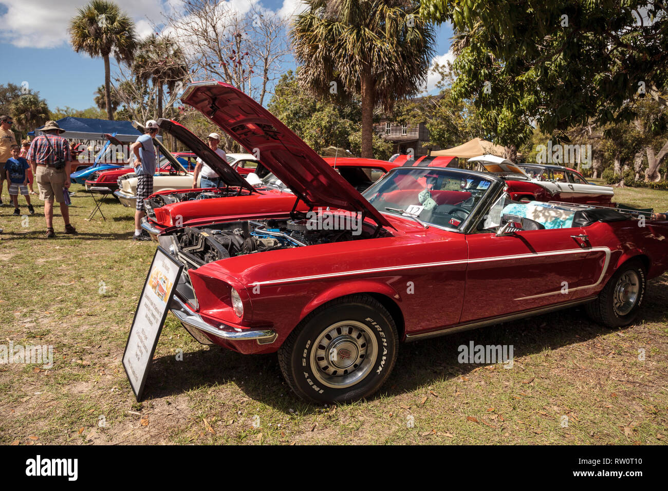Estero, Florida, USA - February 23, 2019: Red 1968 Ford Mustang at the ...