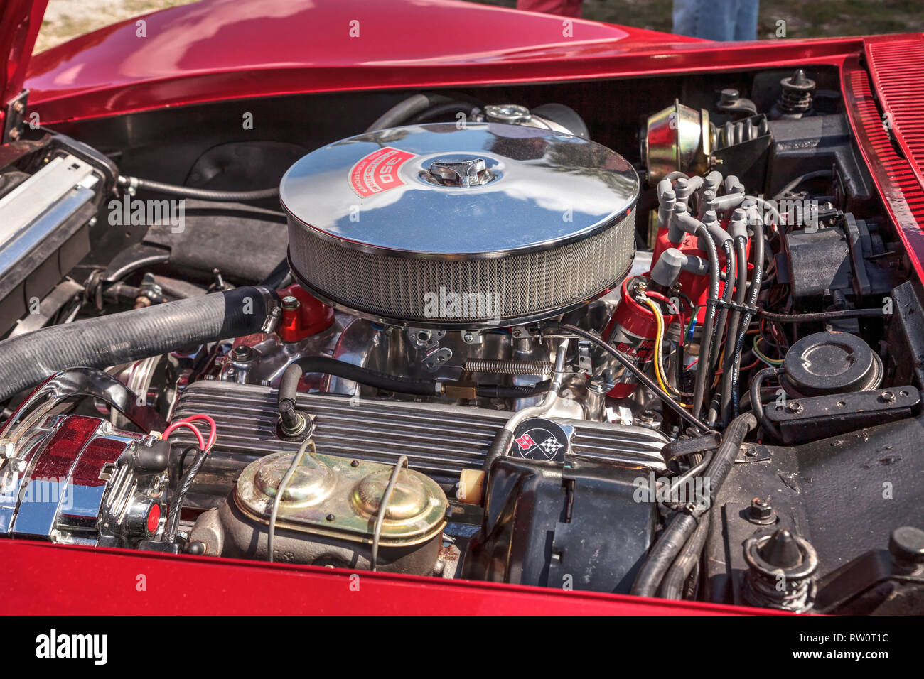 Estero, Florida, USA - February 23, 2019: Red 1969 Chevrolet corvette ...