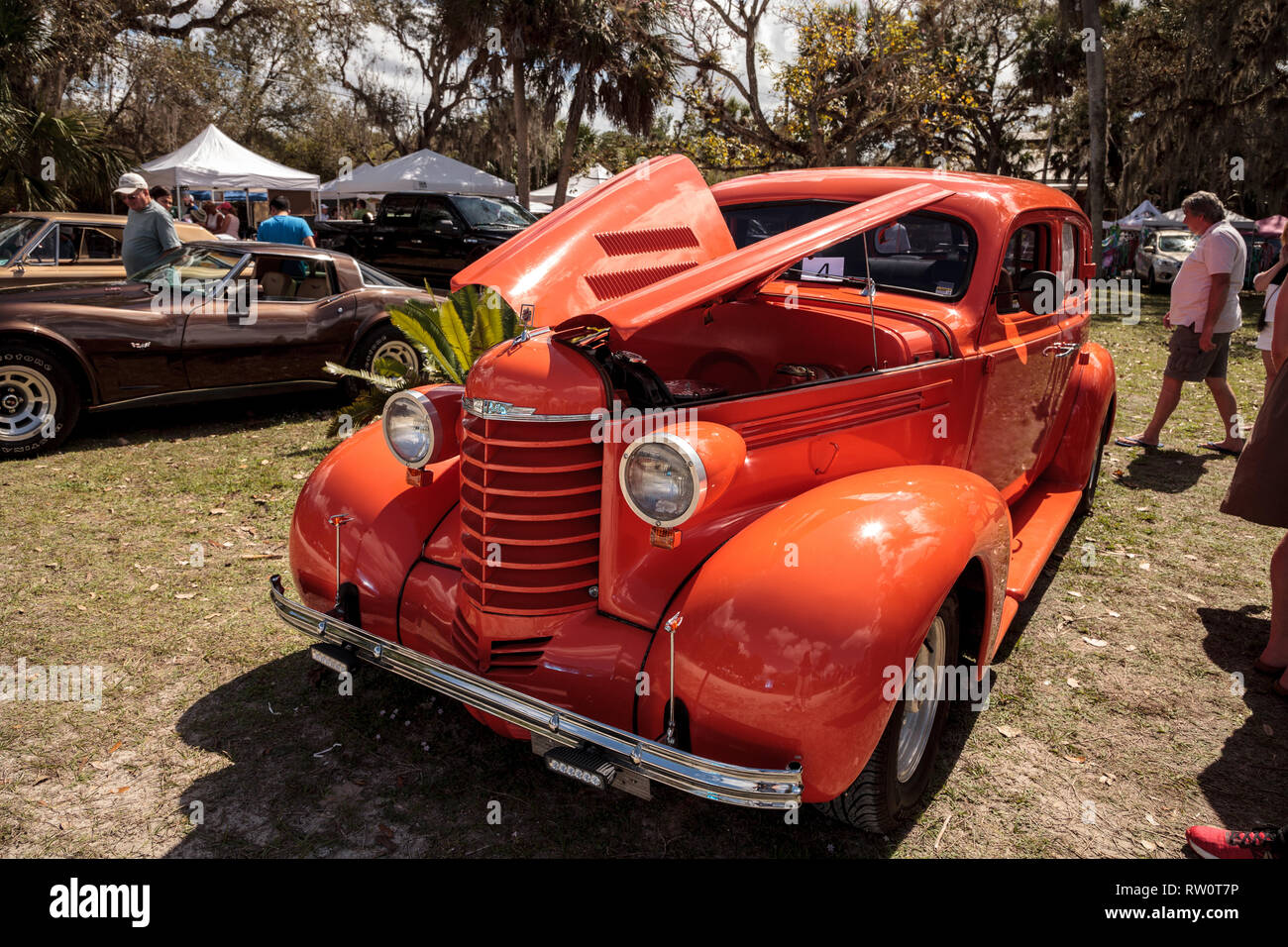 Estero, Florida, USA - February 23, 2019: Orange 1937 Oldsmobile Eight ...