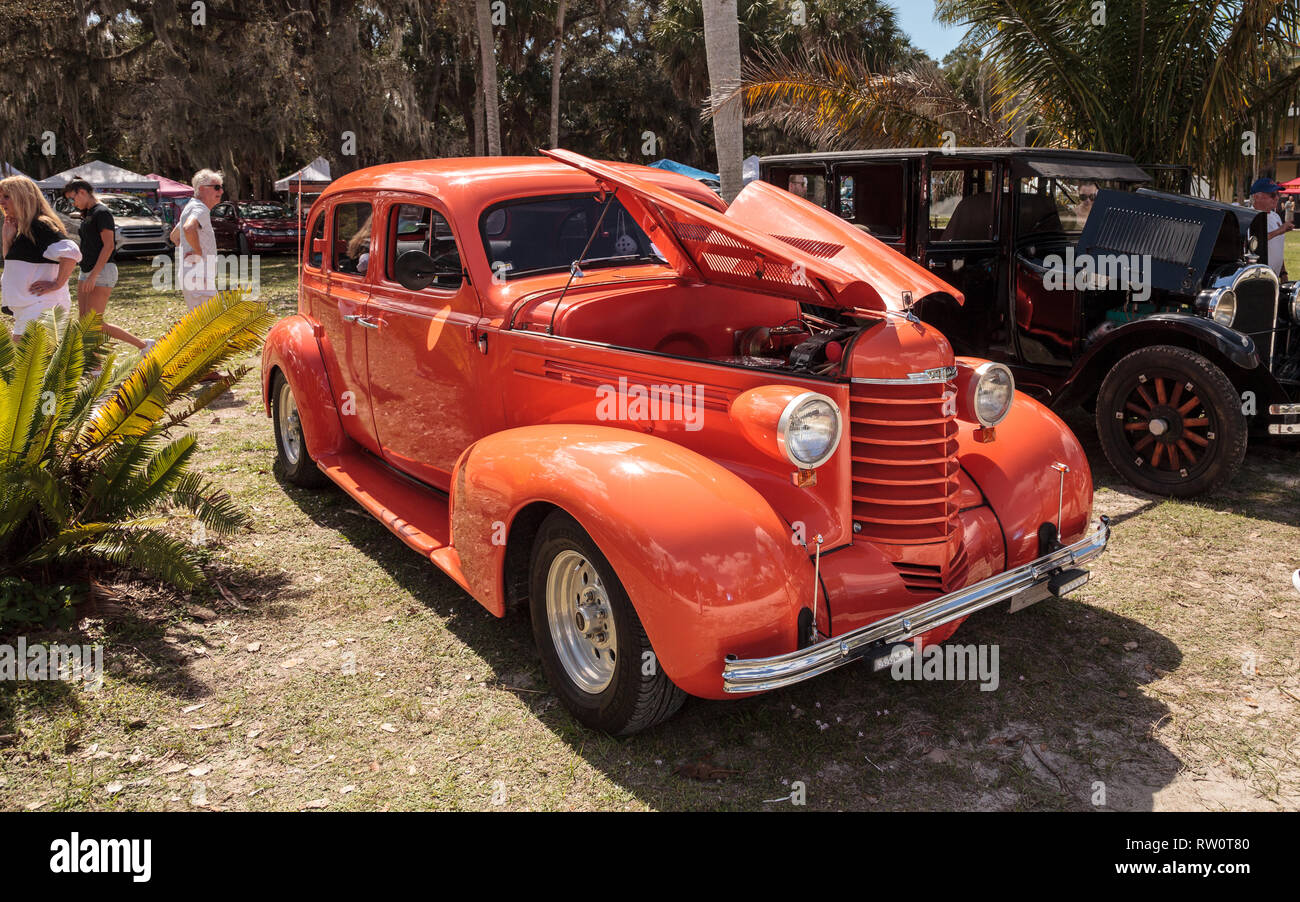 Estero, Florida, USA - February 23, 2019: Orange 1937 Oldsmobile Eight ...