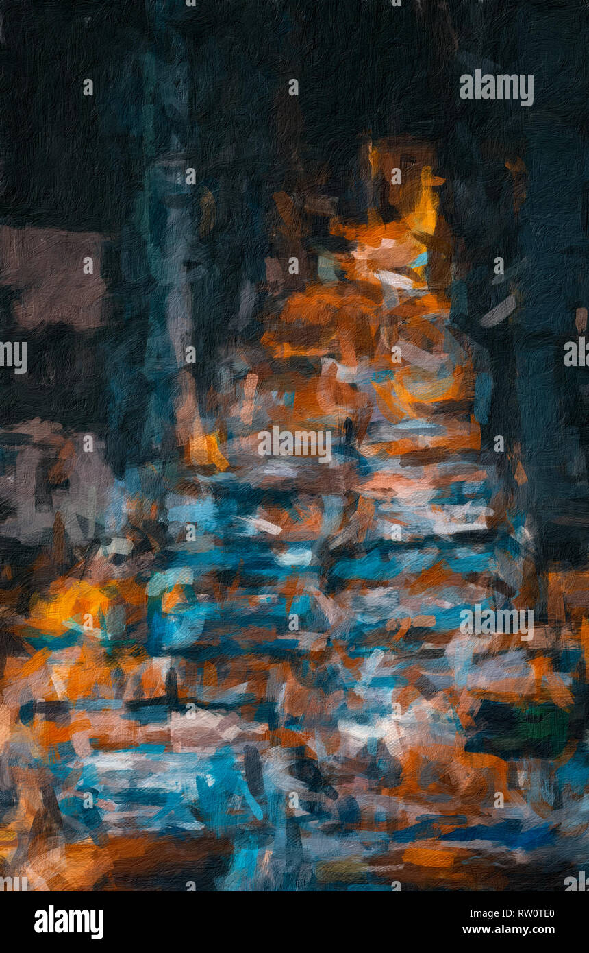 Abstract digital oil painting on canvas full of texture and bright ...