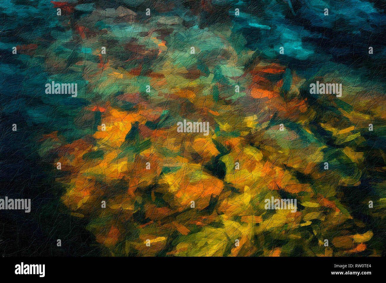 Abstract digital oil painting on canvas full of texture and bright ...
