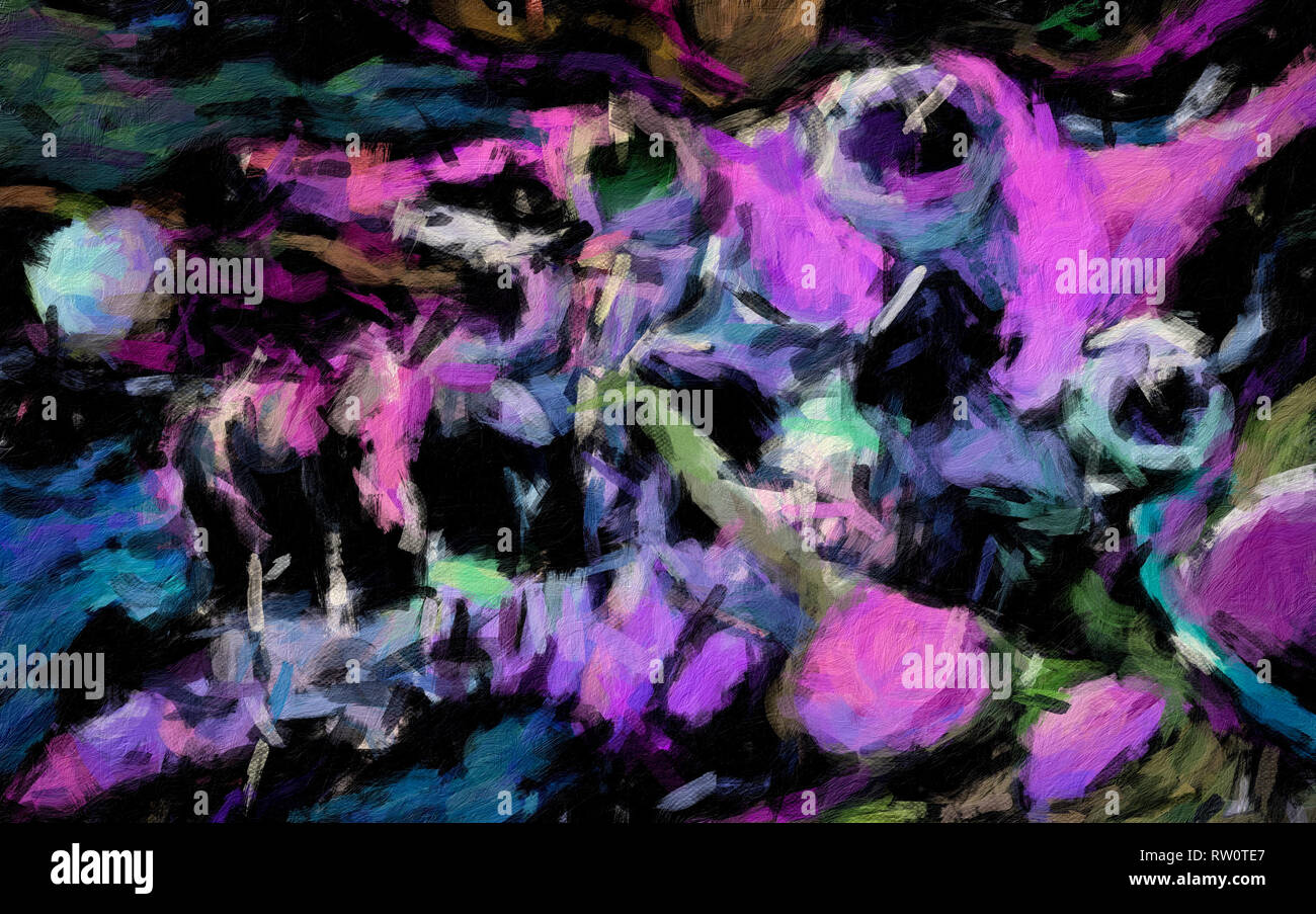 Abstract digital oil painting on canvas full of texture and bright ...