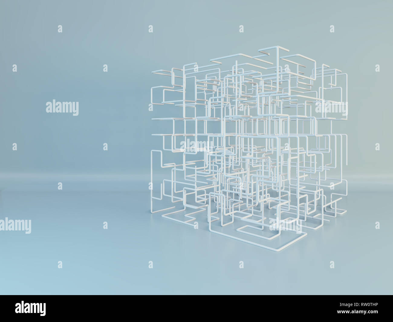 The white maze cube. Square mesh abstract lines. 3d rendering Stock ...
