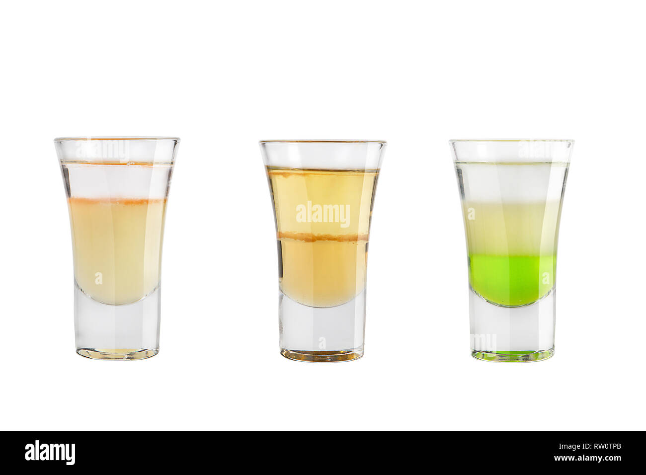 Set of alcohol shots on a white background. Three shots famous ...