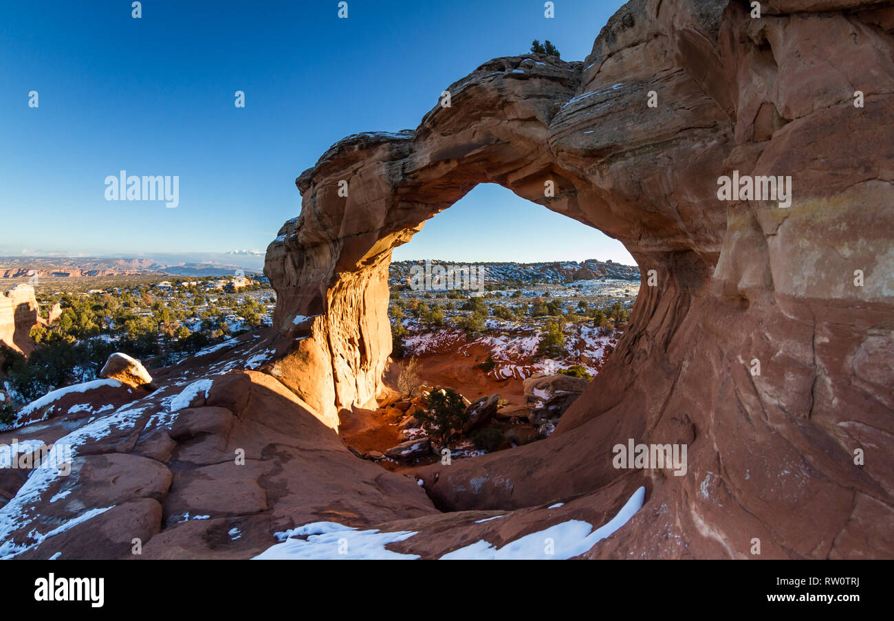 Feature known as Broken Arch with blue sky in the background Stock ...