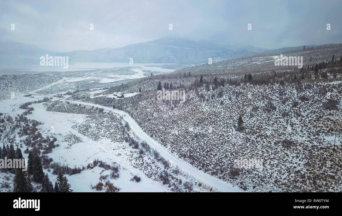 Aerial view of mountains in the Winter Stock Photo - Alamy