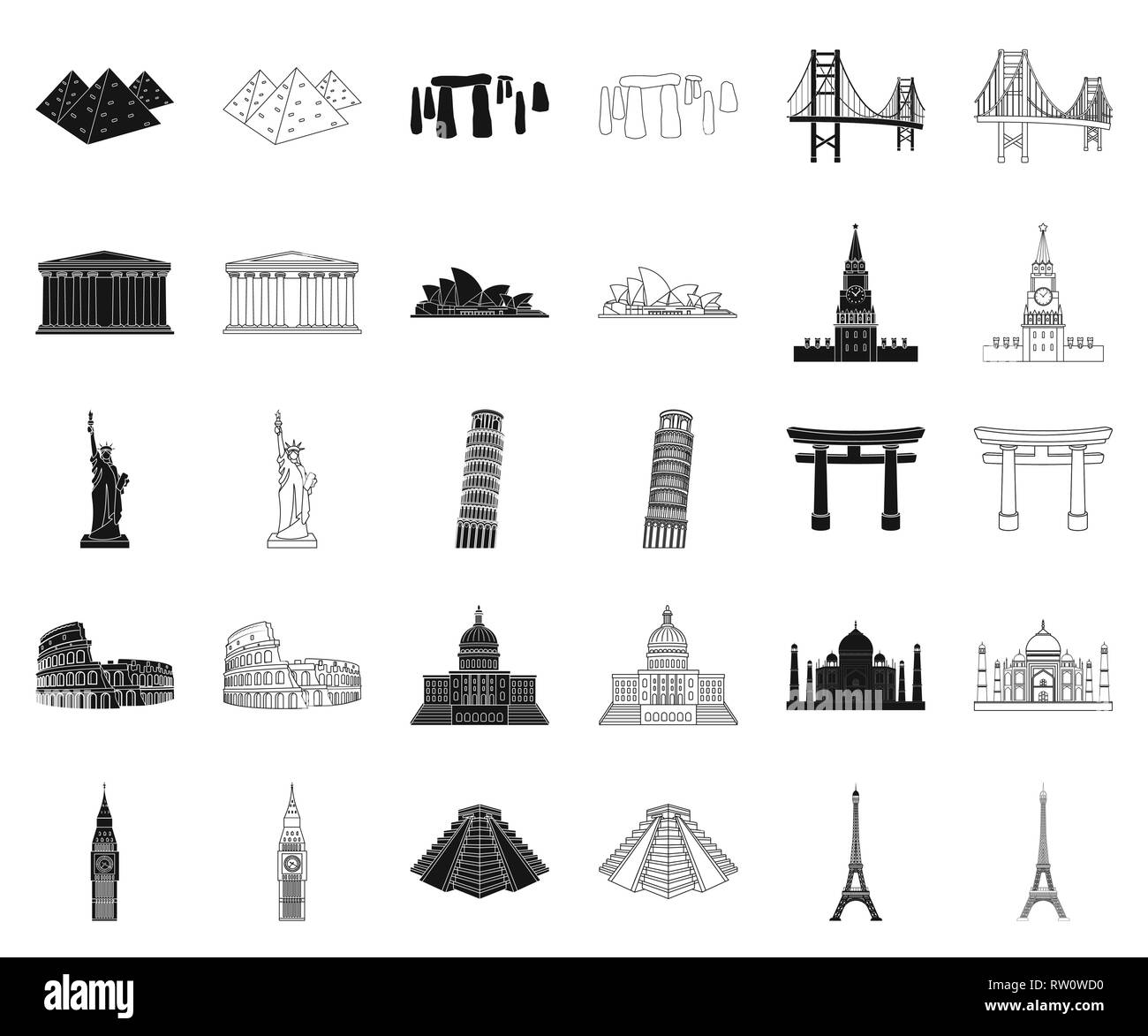 Sights of different countries cartoon icons in set collection for ...