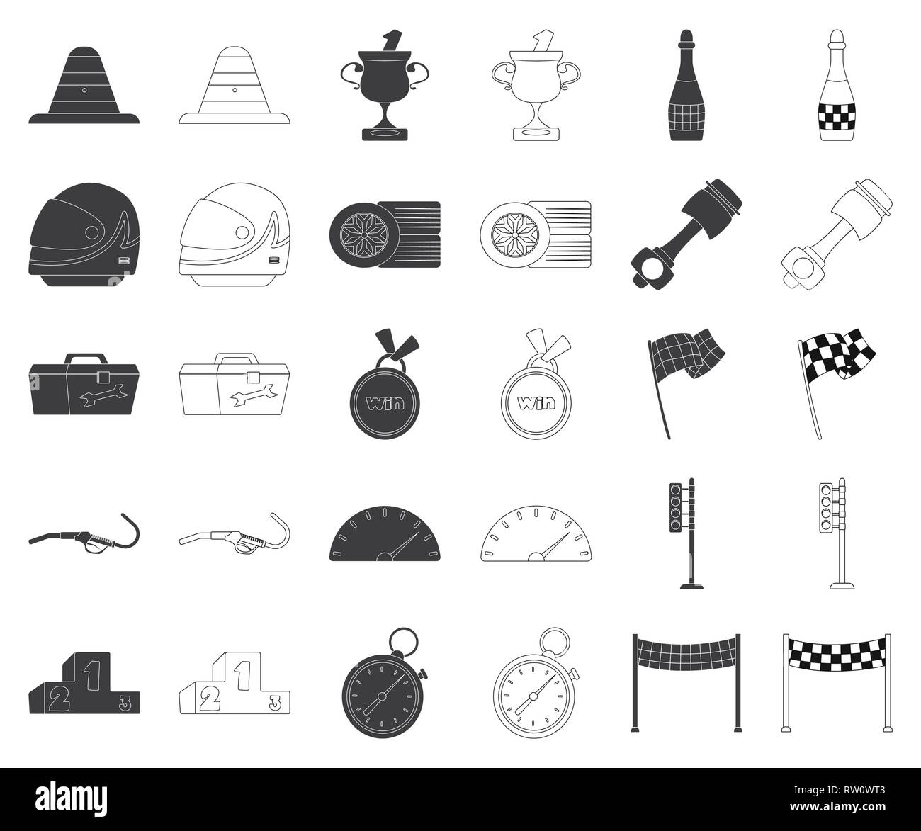 automobile,cone,cup,champagne,helmet,wheel,piston,toolbox,medal,flag ...