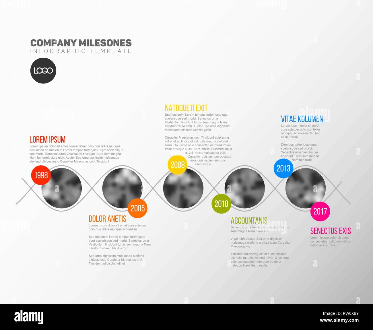 Vector Infographic Company Milestones Timeline Template with circle ...