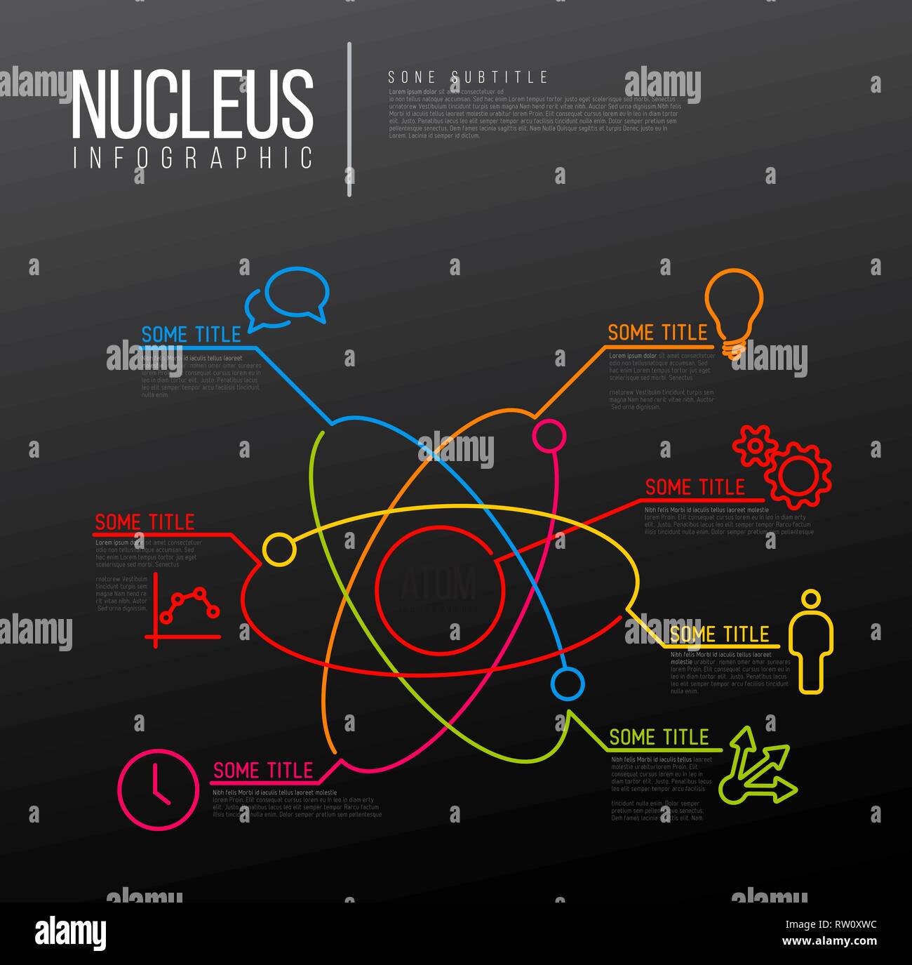 Vector Infographic dark report template made from lines and icons ...