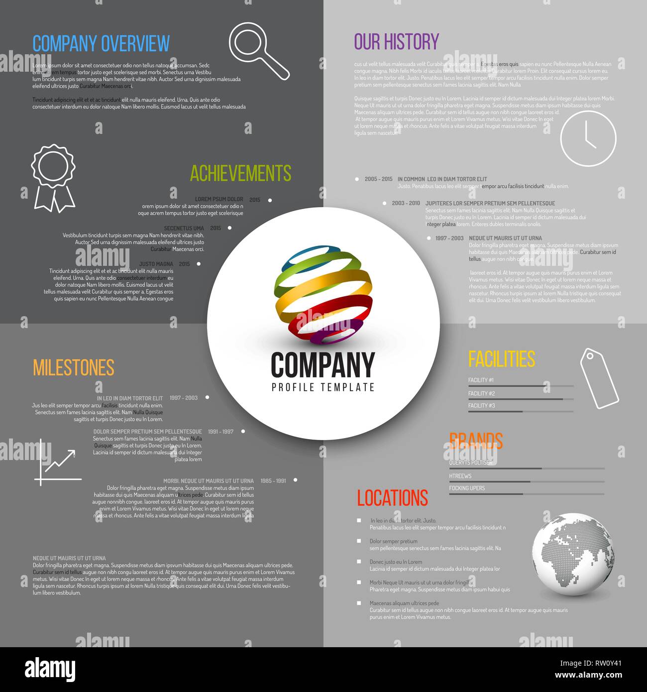 Vector Company infographic overview design template gray version with ...