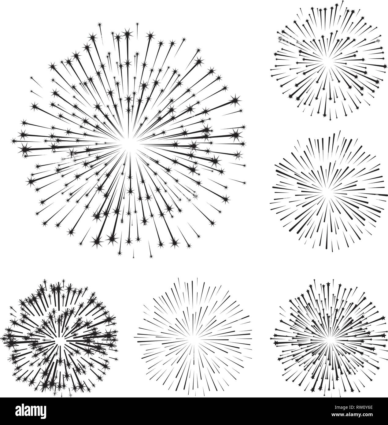 Set of fireworks, part 4, black shadow isolated on white background ...