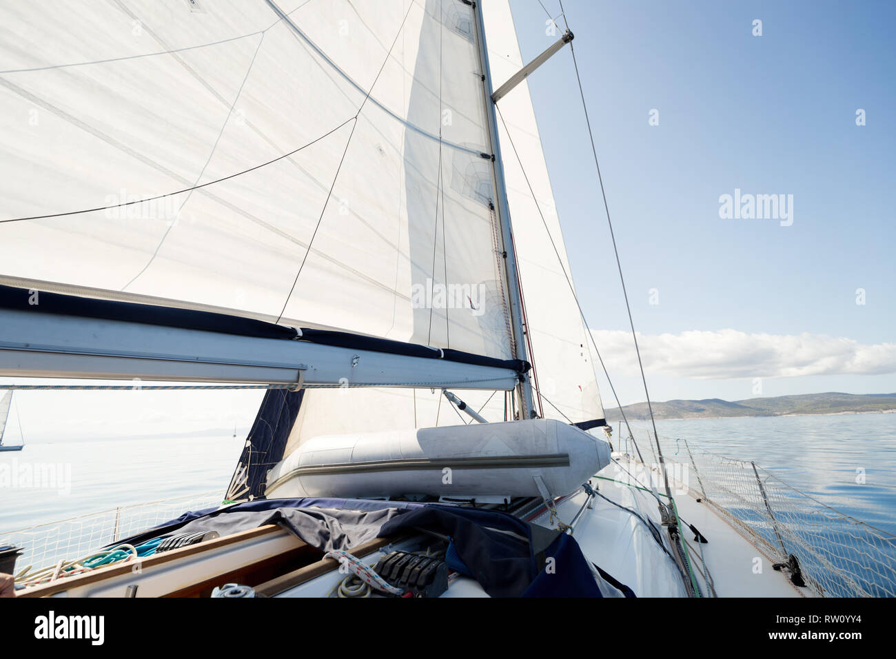 Portrait of sailing boat on open sea Stock Photo - Alamy
