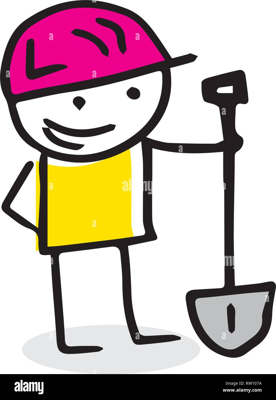 Stick figure construction worker vector drawing. Flat illustration ...