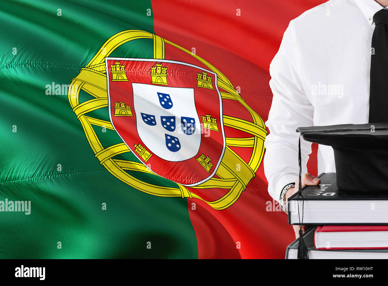 Successful Portuguese student education concept. Holding books and ...